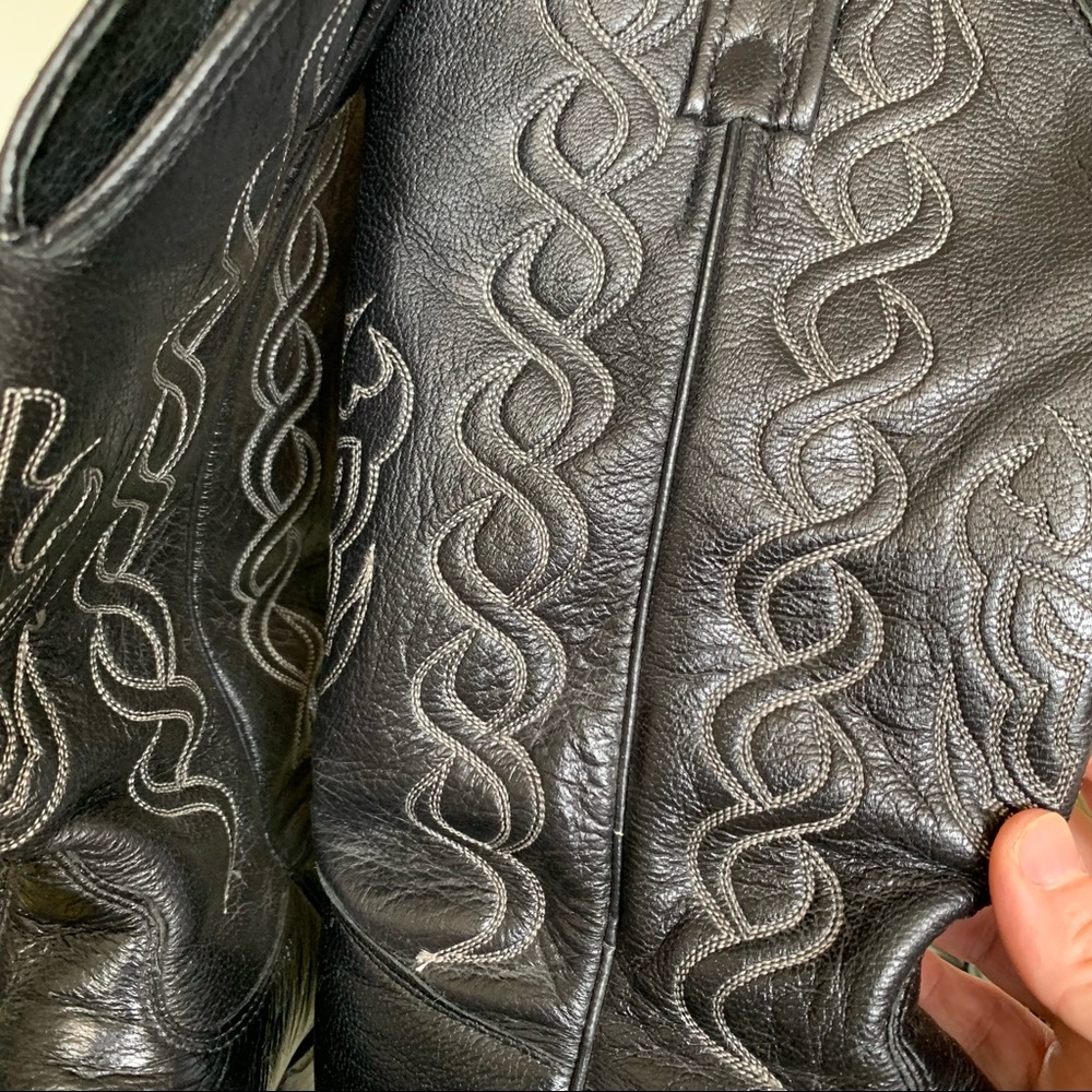 J Chisholm Black Leather Cowgirl Boots - Gem